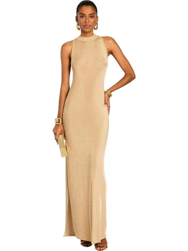 SEROYA Henne Metallic Knit Maxi Dress - Gold