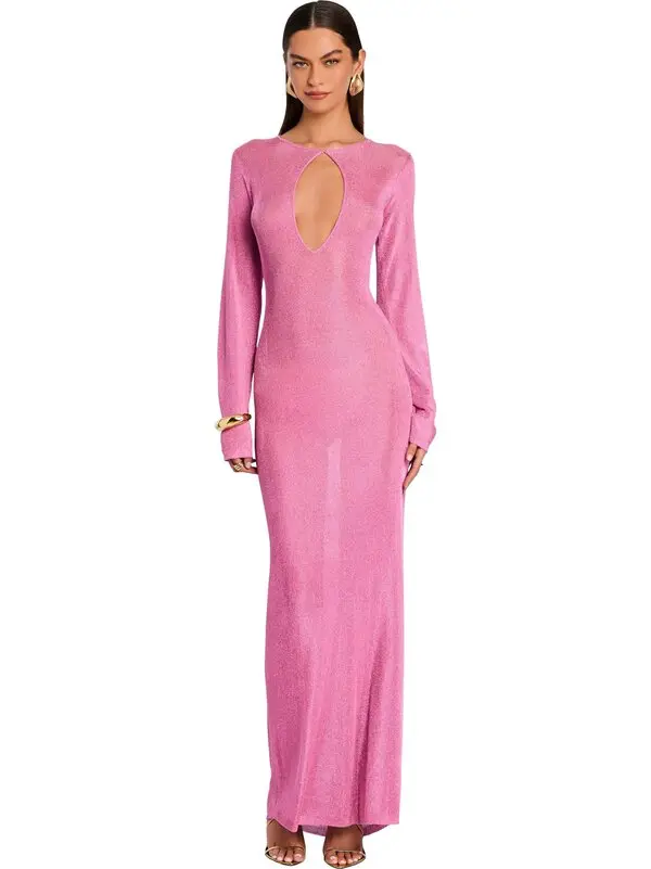 SEROYA Carmel Metallic Knit Maxi Dress - Bubblegum Pink