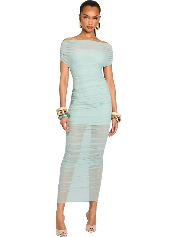 SEROYA Mesh Midi Dress - Frosted Sea