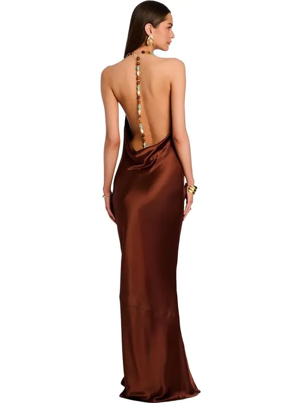 Retrofete Finley Gown With Beaded Straps - Chestnut