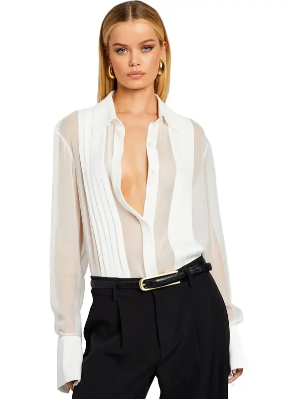 SANS FAFF Meghan Panelled Silk Blouse - White