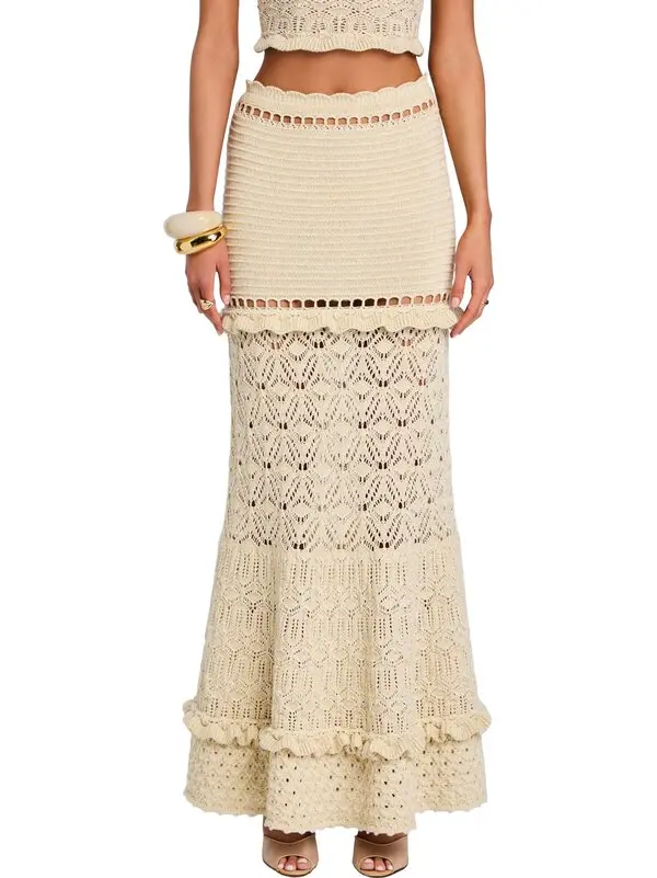 Retrofete Magdalena Crochet Maxi Skirt - Ivory/gold