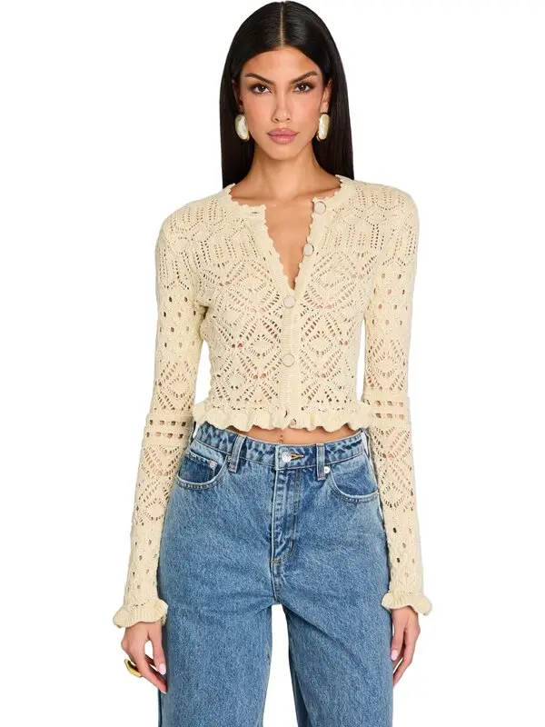Retrofete Giuliana Crochet Cardigan - Ivory/gold