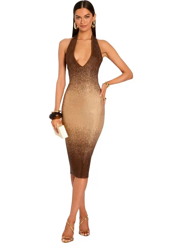 Retrofete Aviana Embellished Knit Dress - Nude/chestnut