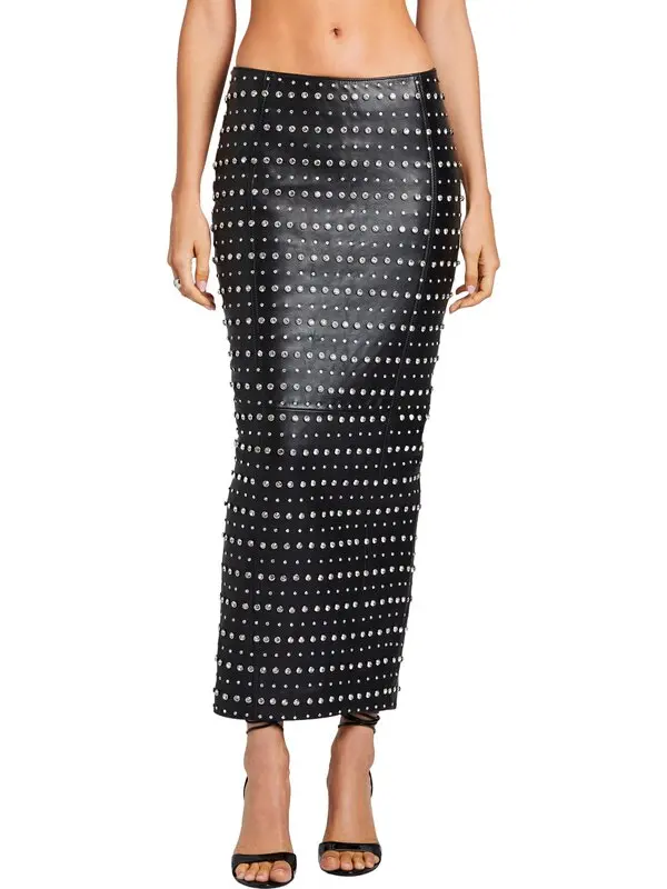 Retrofete Whitley Embellished Leather Skirt - Black
