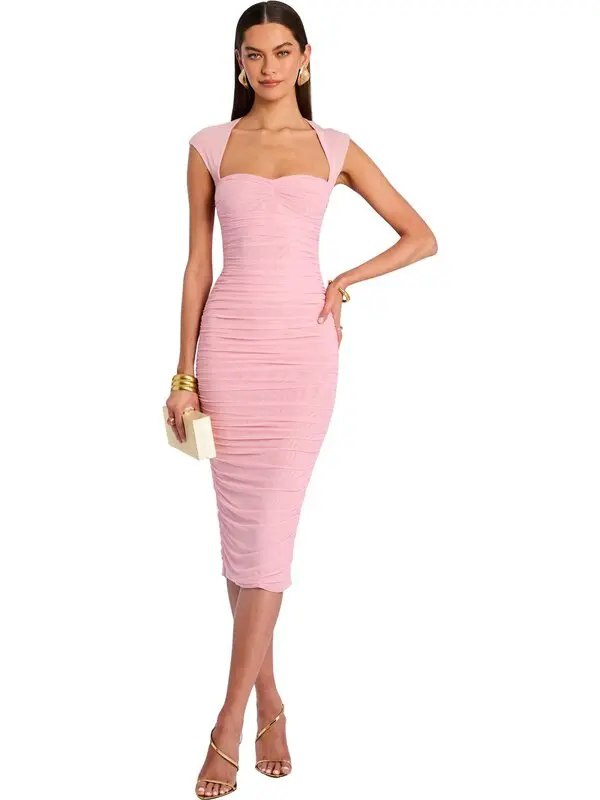 SEROYA Mesh Midi Dress - Coral Blush