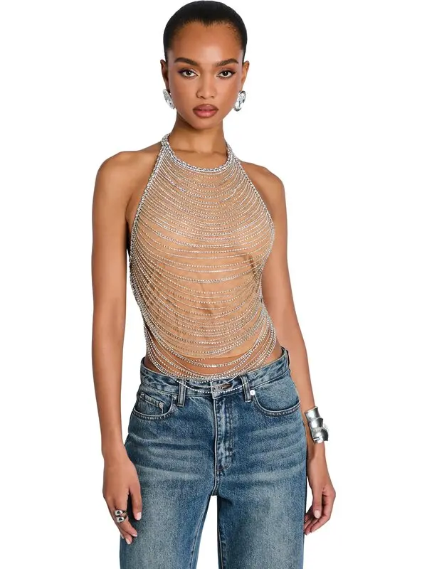 Retrofete Delaney Embellished Top - Tannin/silver