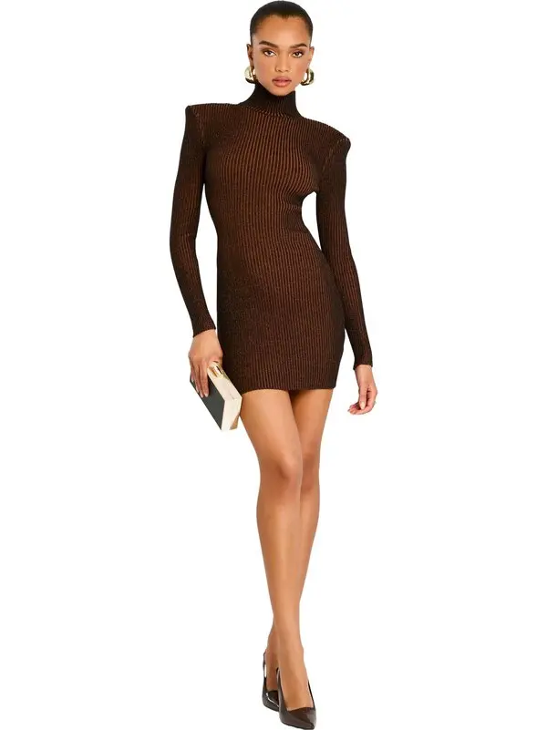 SEROYA Moda Rib Knit Mini Dress - Camel/black