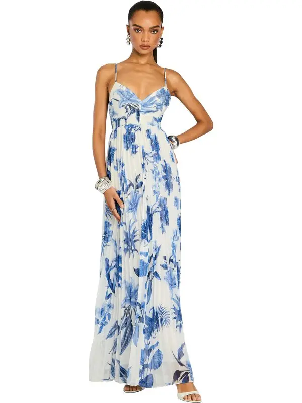 Rococo Sand Gabi Pleated Maxi Dress - White Blue