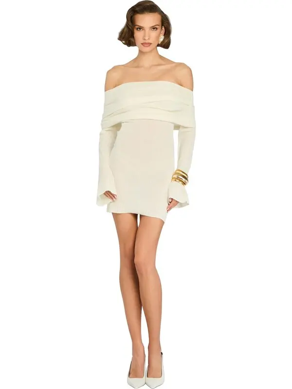 SEROYA Galli Rib Knit Mini Dress - Eggshell