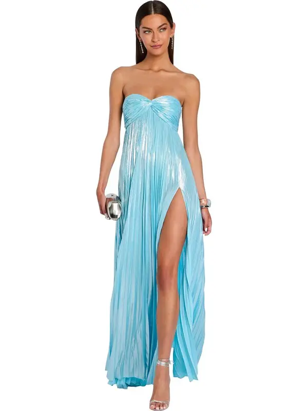 Retrofete Zoa Strapless Lamé Gown - Blue Silver