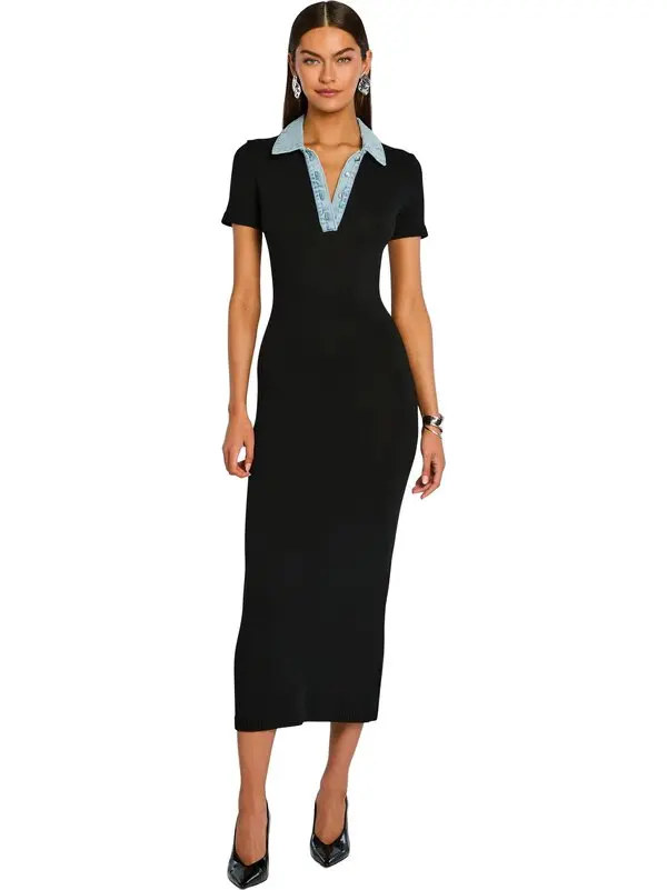 SEROYA Reye Knit Maxi Dress - Black / Coastline