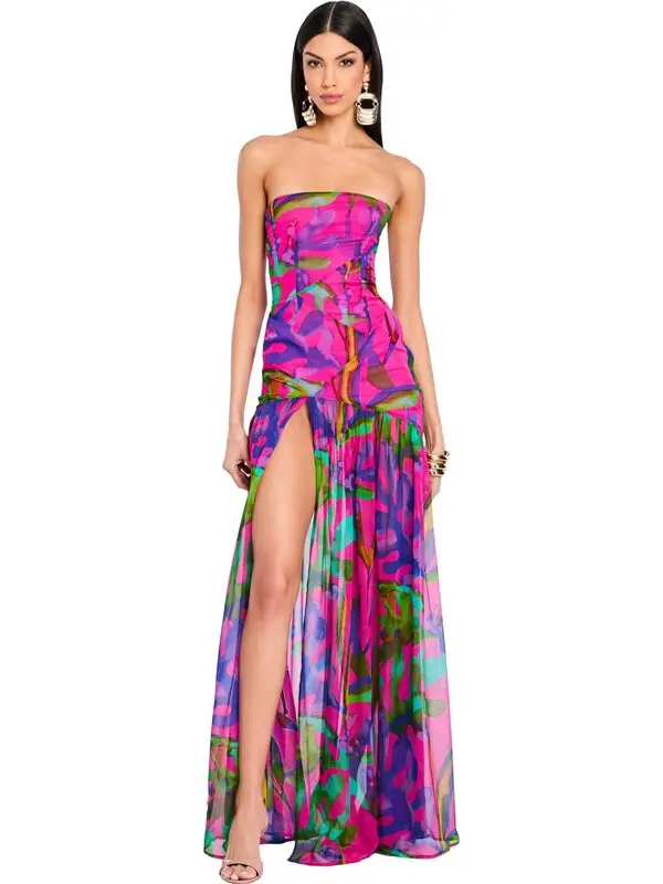 Retrofete Nicole Silk Chiffon Maxi Dress - Tropical Leaf