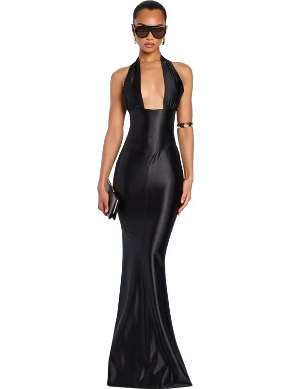 Retrofete Halterneck Gown With Open Back - Black
