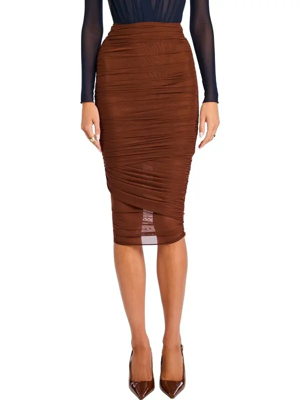 SEROYA Thessa Ruched Skirt - Burnt Toffee