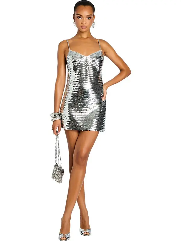 Retrofete Tula Sequin Mini Dress - Silver