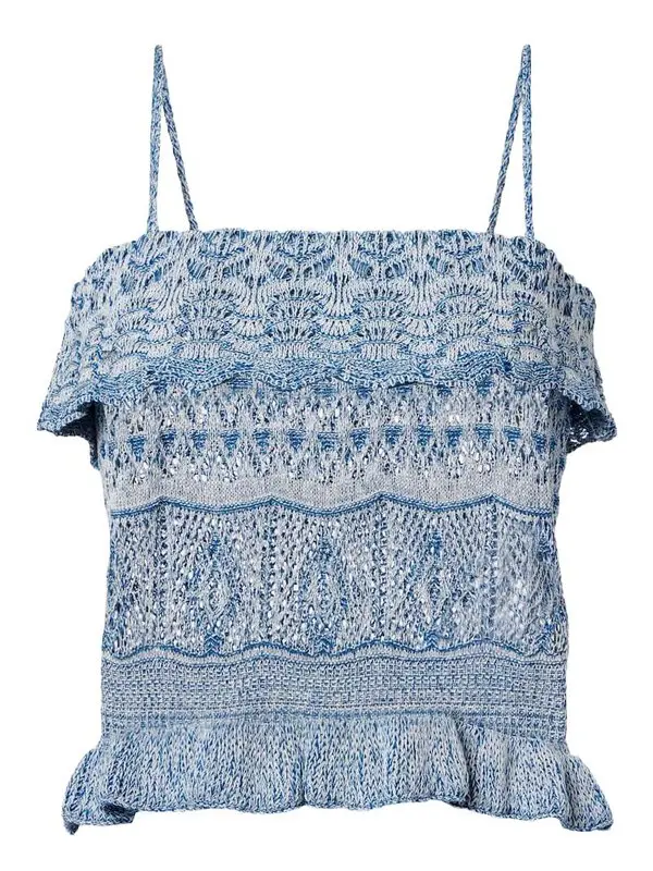 Etro Knitted Cotton Crop Top - Blue