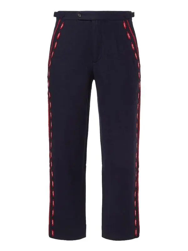 BODE Carroll Embroidered Wool Straight Pants - Blue