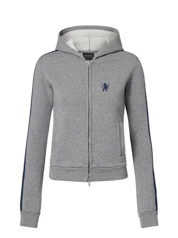 Balenciaga Embroidered Cotton Zip-up Hoodie - Grey