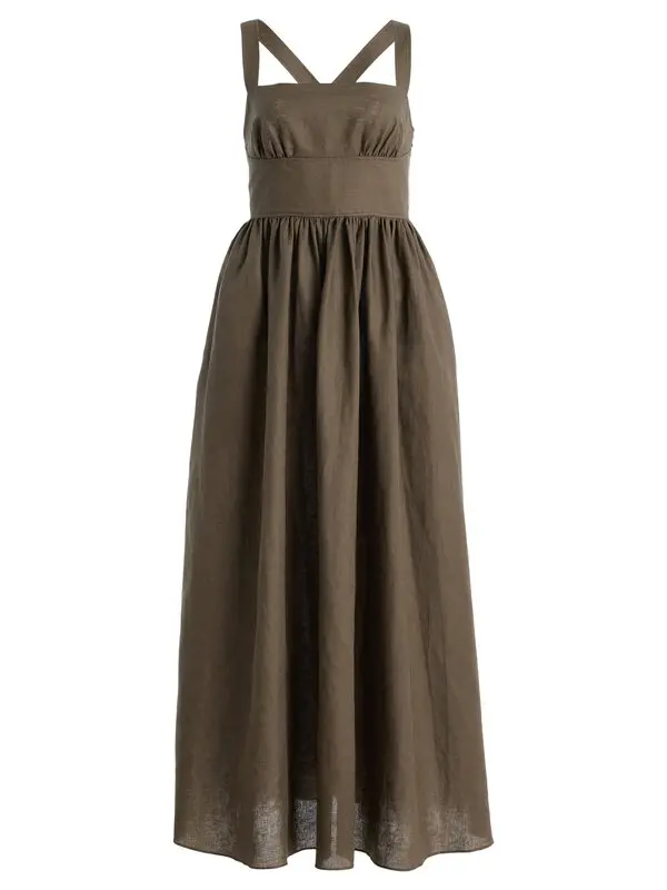 Matteau Crossback Linen-cotton Midi Dress - Green