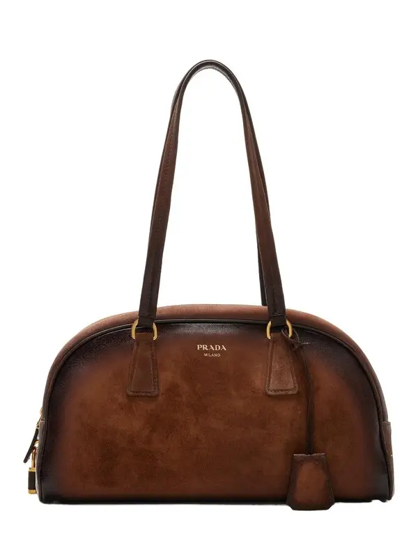 Prada Medium Suede Bowling Bag - Brown