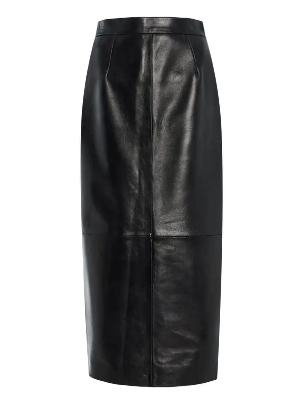 HOUSE OF DAGMAR Leather Midi Skirt - Black