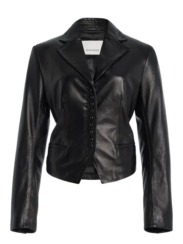 HOUSE OF DAGMAR Tailored Leather Blazer - Black