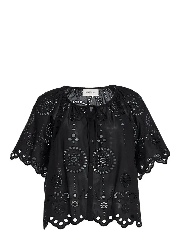 Matteau Cotton Broderie Anglaise Top - Black