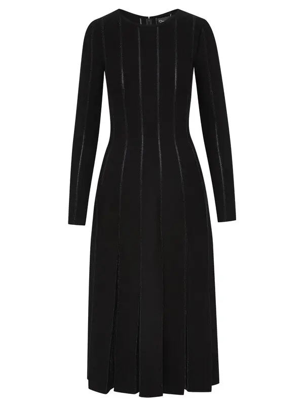 Oscar De La Renta Pleated Inset Knit Midi Dress - Black