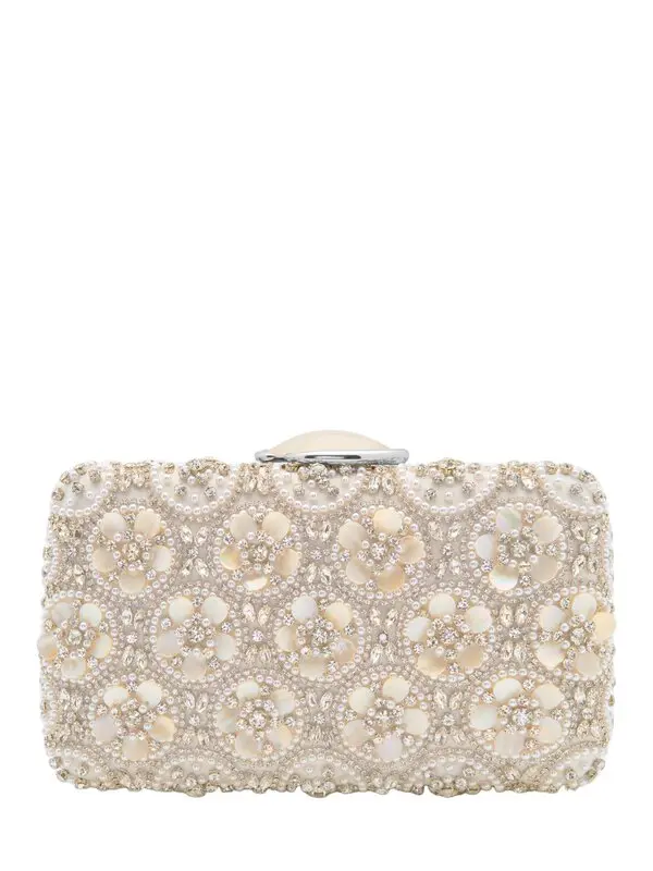 Oscar De La Renta Mother Of Pearl Embroidered 'o' Minaudière - White