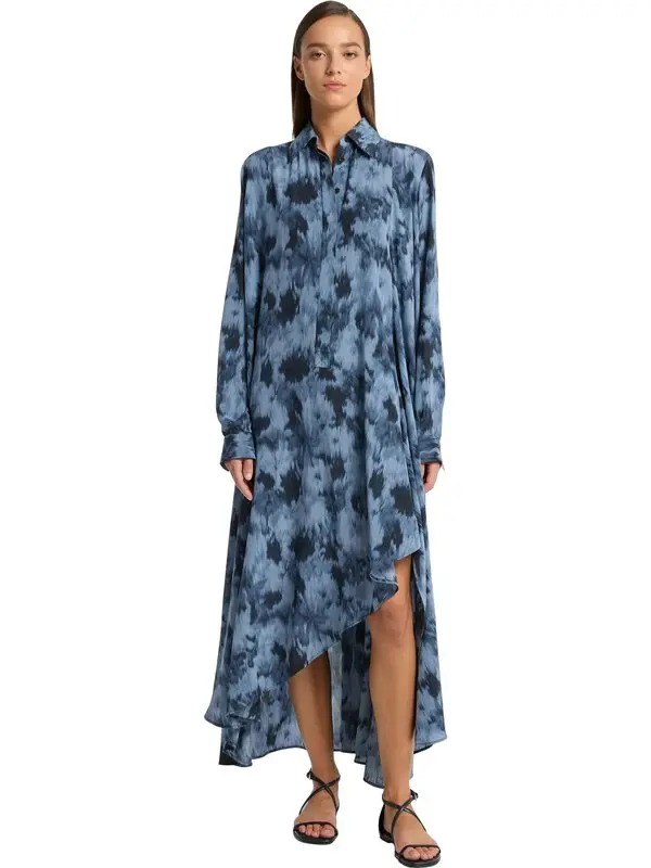 Michael Kors Floral Chiné Silk Crepe De Chine Draped Caftan - Blue
