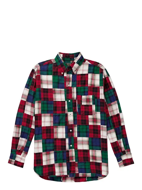 BEAMS Button-down Collar Patchworked Checked Wool-madras Shirt - Red