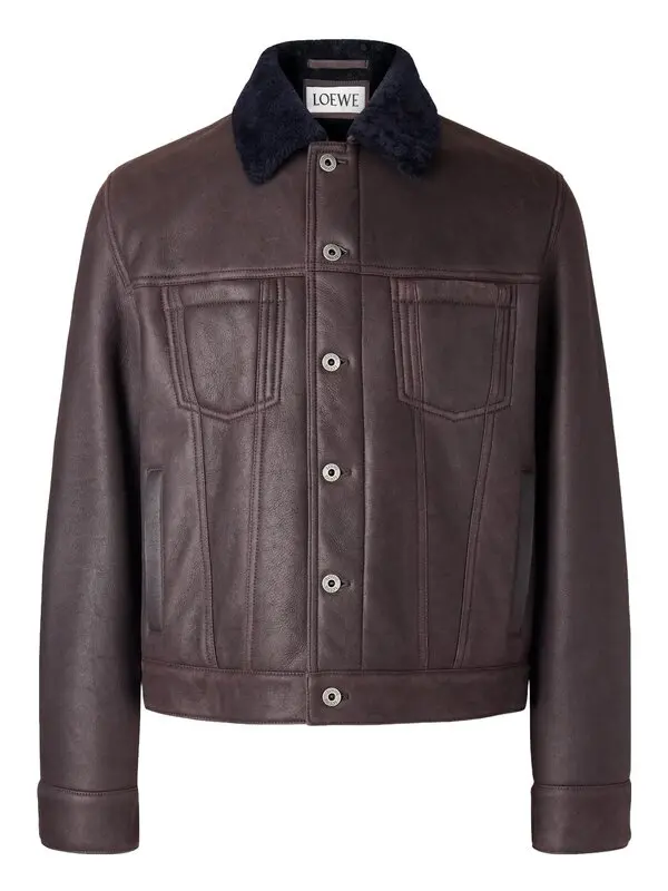 Loewe Shearling-trimmed Trucker Jacket - Brown