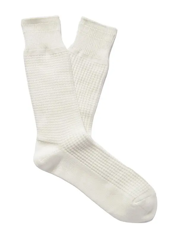 Mr P. Waffle-knit Cotton-blend Socks - Neutrals