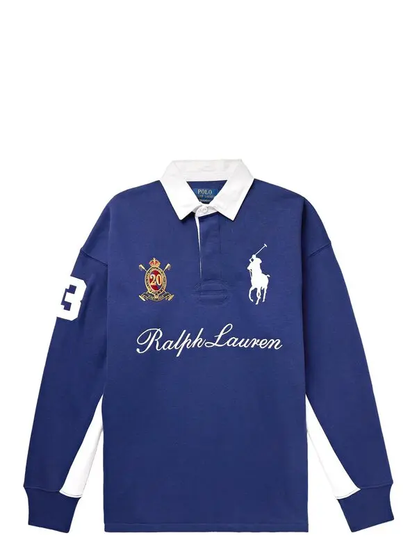 Polo Ralph Lauren Embellished Cotton-blend Jersey Polo Shirt - Blue