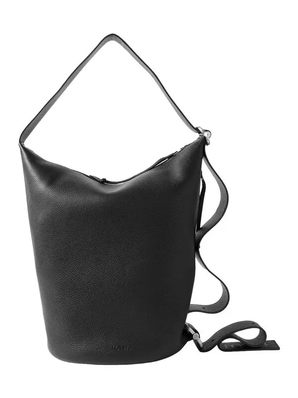Loewe Loop Medium Logo-debossed Leather Bucket Bag - Black