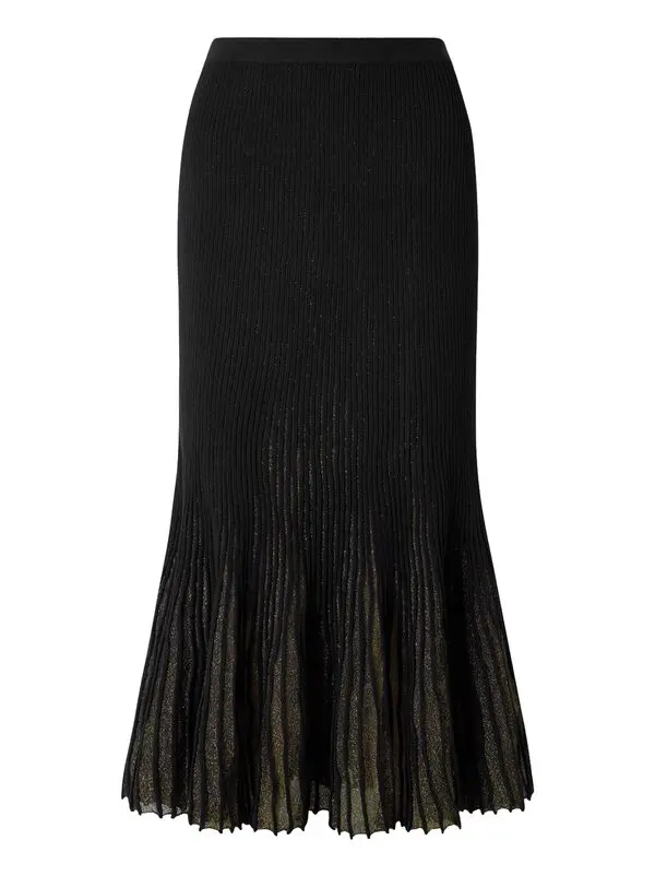 Ulla Johnson Vera Pleated Metallic Ribbed-knit Midi Skirt - Black