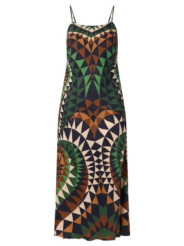Farm Rio Heart Deco Satin Maxi Dress - Green