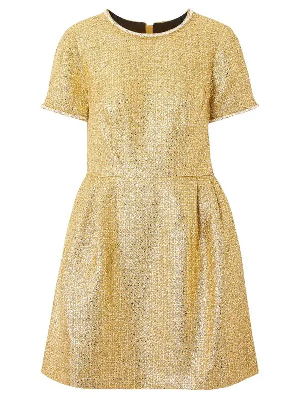 Carolina Herrera Crystal And Faux Pearl Embellished Metallic Tweed Mini Dress - Gold