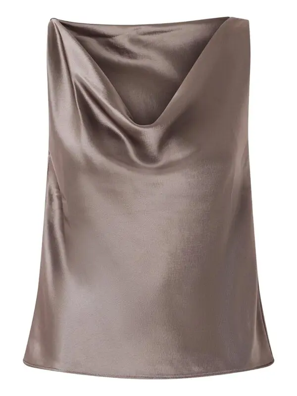 LESET Barb Draped Satin Blouse - Brown
