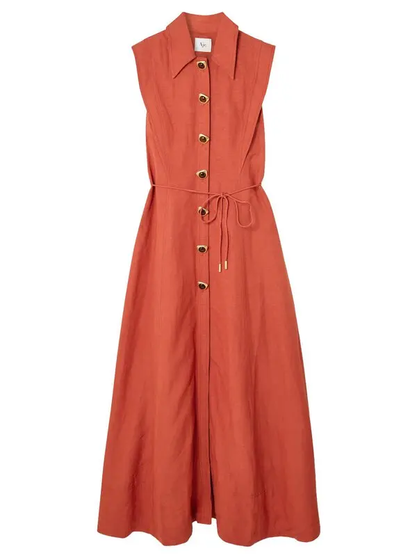 Aje Belted Embellished Maxi Shirt Dress - Orange