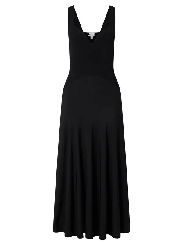 Alaïa Ribbed-knit And Jersey Pleated Midi Dress - Black