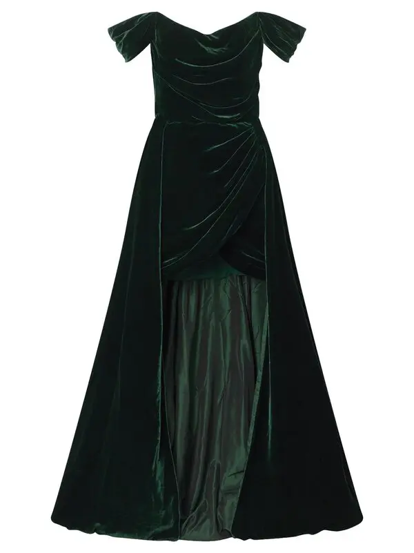 Costarellos Off-the-shoulder Asymmetric Velvet Gown - Green