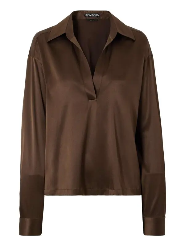 TOM FORD Silk-blend Satin Blouse - Brown