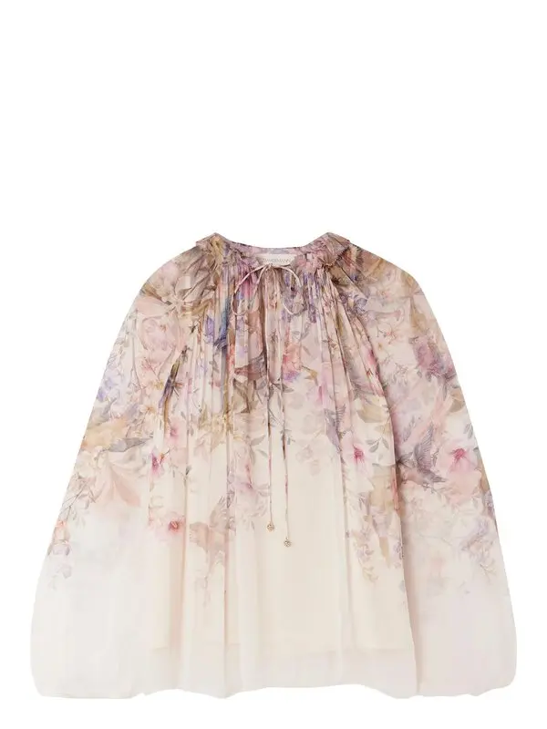 Zimmermann Rebellion Tie-detailed Gathered Chiffon Blouse - Cream