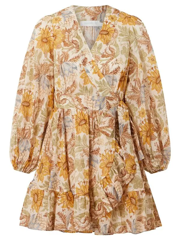 Zimmermann Daylight Ruffled Floral-print Mini Wrap Dress - Yellow