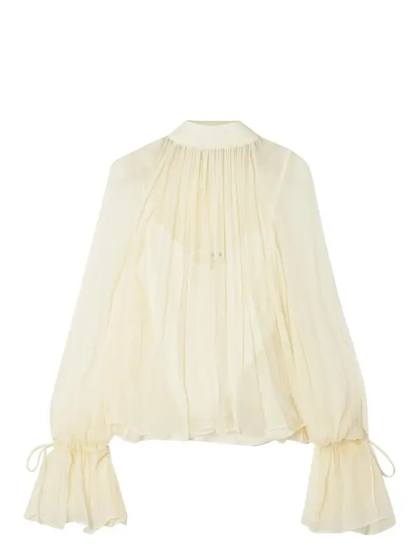 Staud Roux Gathered Chiffon Blouse - Ivory