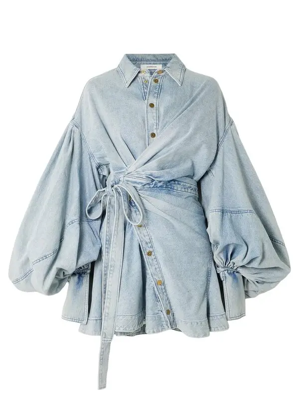 Zimmermann Rebellion Gathered Denim Mini Wrap Dress - Blue