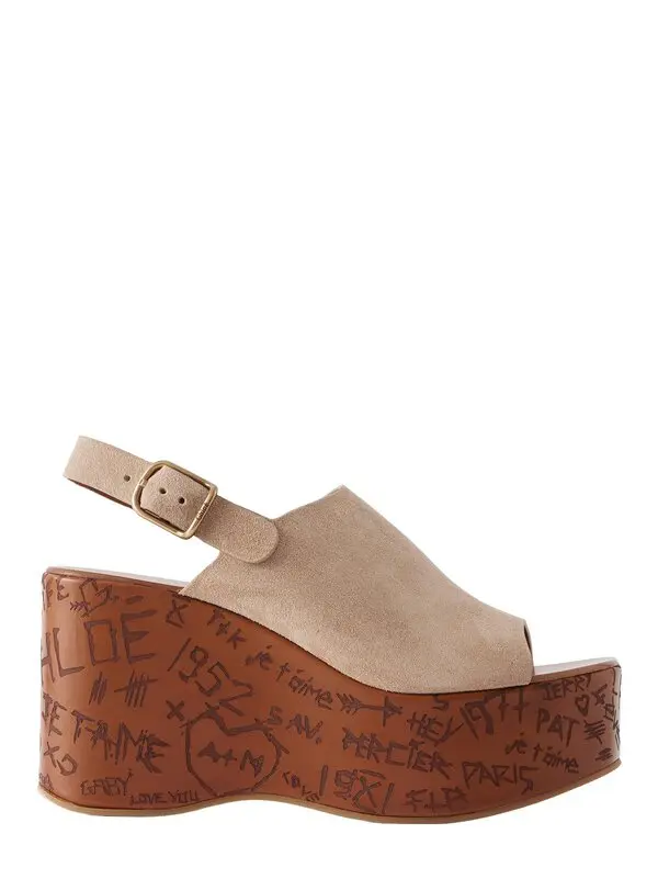Chloé Maxime Suede Platform Wedge Sandals - Neutrals