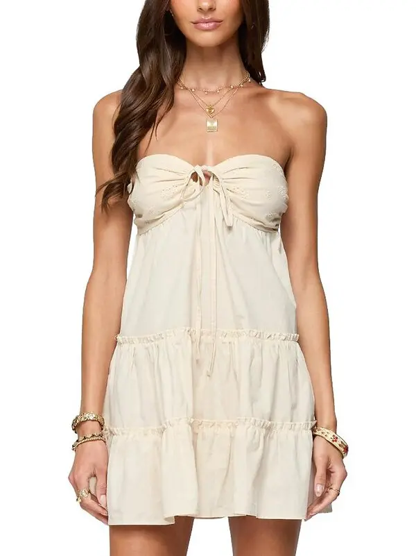 EDIKTED Safie Strapless Tiered Mini Dress - Cream